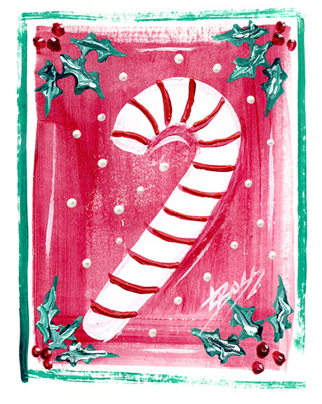 Candy Cane - Holiday Note Card by Linda Boss